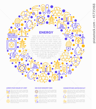 Energy concept in circle with thin line icons - Stock Illustration ...
