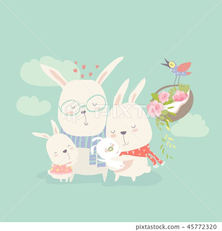 illustration of happy cartoon rabbits family... - Stock Illustration ...