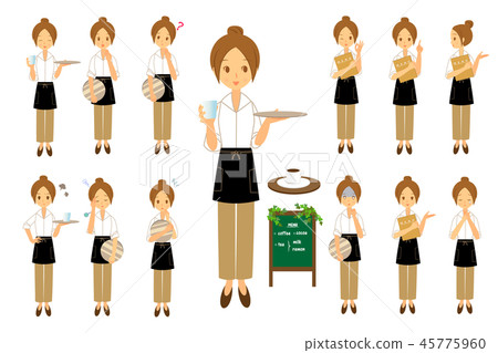 Waitress Various facial expressions and poses... - Stock Illustration ...
