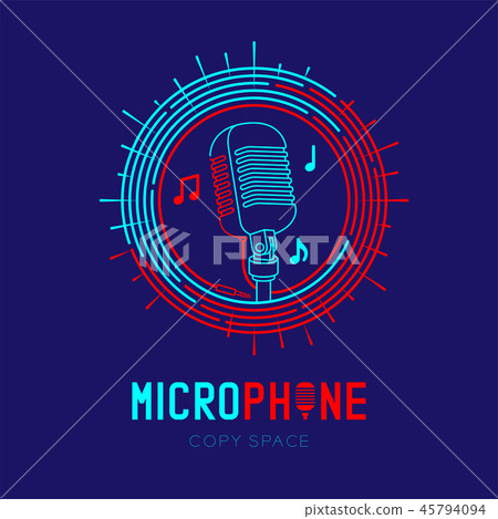 Retro Microphone logo icon with music note - Stock Illustration ...