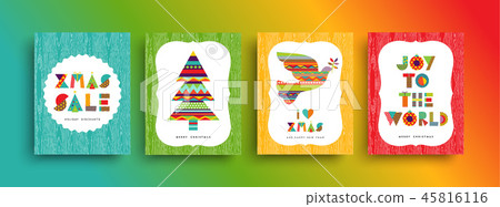 Merry Christmas colorful geometry shape card set-插圖素材 [45816116] - PIXTA圖庫
