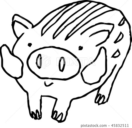 Wild boar cute doodle line drawing - Stock Illustration [45832511] - PIXTA