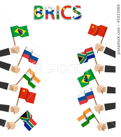 BRICS Businessman hand hold and wave flag - Stock Illustration ...