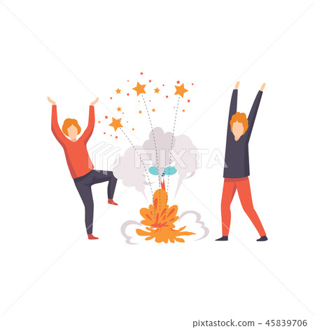 Two young men having fun while watching... - Stock Illustration ...