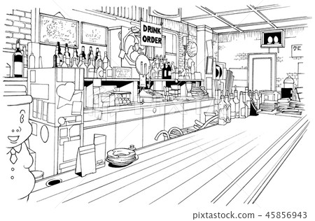 Cartoon style pen drawing illustration bar - Stock Illustration ...