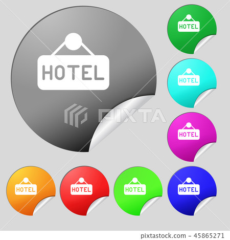 hotel icon sign. Set of eight multi colored round - Stock Illustration ...