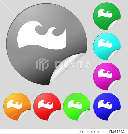 Waves icon sign. Set of eight multi colored round - Stock Illustration ...