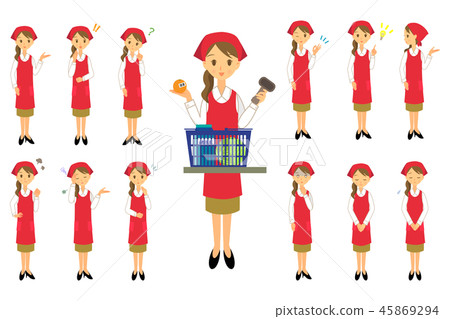 Cashier clerk various expressions and poses set... - Stock Illustration ...