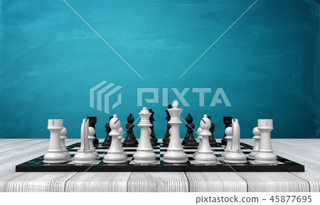 3d rendering of a chess board with two full... - Stock Illustration ...