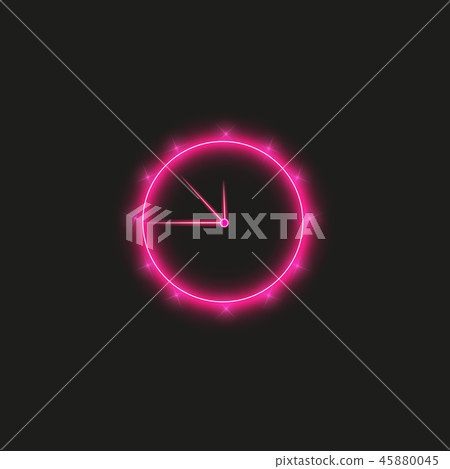 Neon light. Clock line icon. Time sign.-插圖素材 [45880045] - PIXTA圖庫