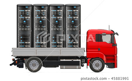 Truck with computer server racks, delivery - Stock Illustration ...