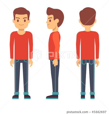 Standing young man, boy character in front,... - Stock Illustration ...