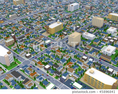 Residential area, aerial view, city overhead view - Stock Illustration ...