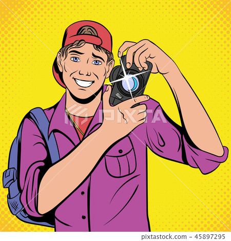Photographer with camera comics icon - Stock Illustration [45897295 ...