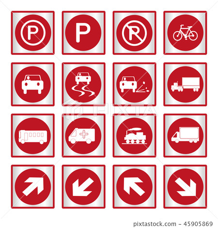 Metallic set red transport and road signs - Stock Illustration ...