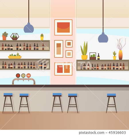 Empty Bar or Pub Interior Flat Vector Illustration - Stock Illustration ...