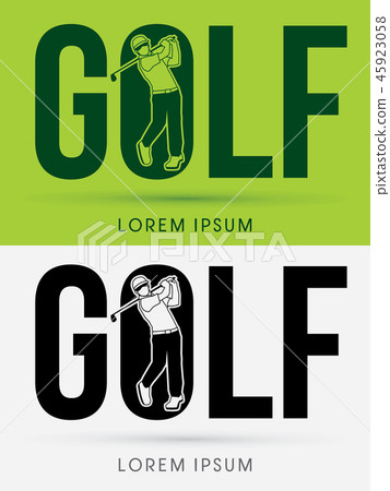 Golf text with Man swinging golf Golf players Club - Stock Illustration ...