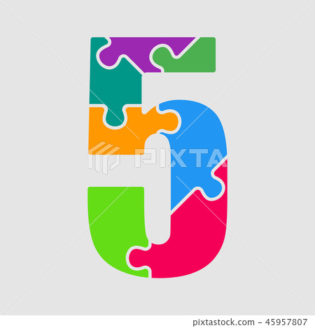 Vector Puzzle Jigsaw Figure or Number Five. - Stock Illustration ...