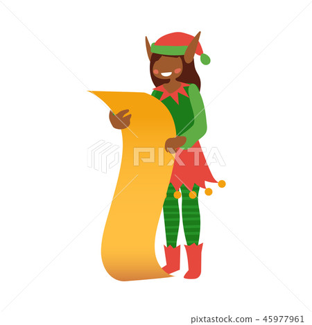 vector flat elf boy holding paper scroll - Stock Illustration [45977961 ...