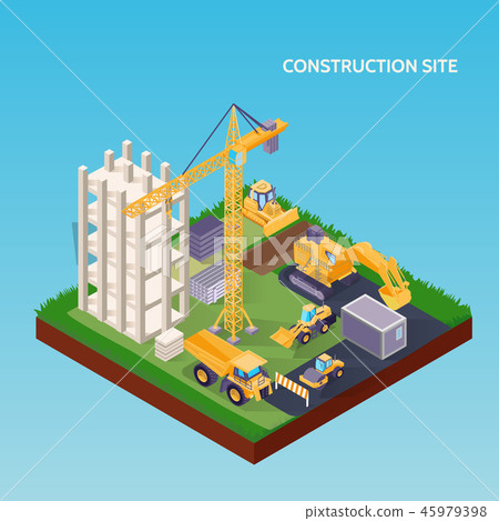 Construction Site Isometric Concept - Stock Illustration [45979398] - PIXTA