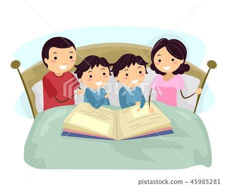 Stickman Family Kids Twins Book Illustration - Stock Illustration ...