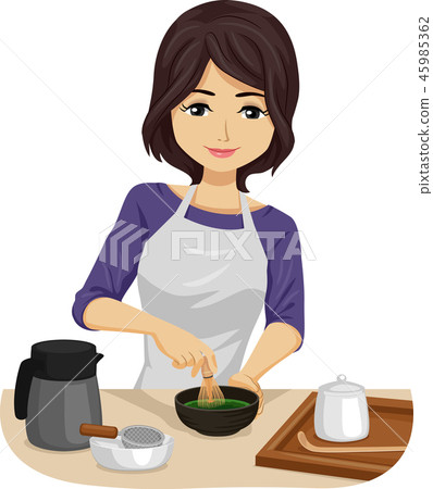 Teen Girl Make Matcha Tea Illustration - Stock Illustration [45985362 ...