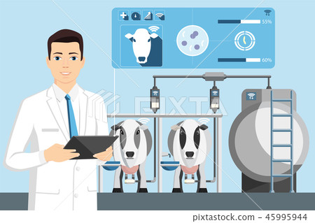 Quality control of milk on a dairy farm. - Stock Illustration [45995944 ...