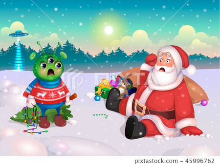 Santa and Alien, Happy New Year, postcard, vector. - Stock Illustration ...