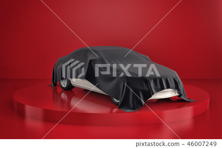 Car presentation in red showroom. 3d rendering - Stock Illustration ...