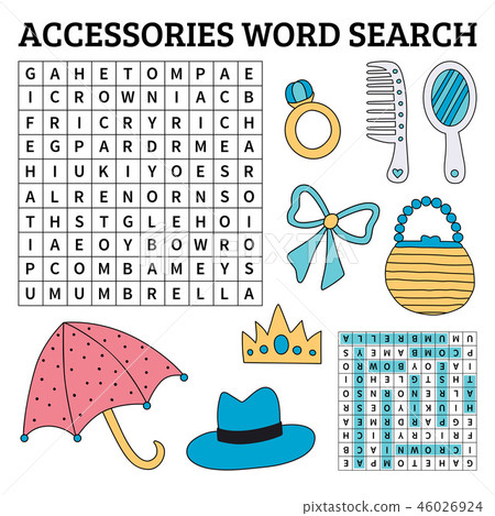 Accessories word search game for kids in vector - Stock Illustration ...