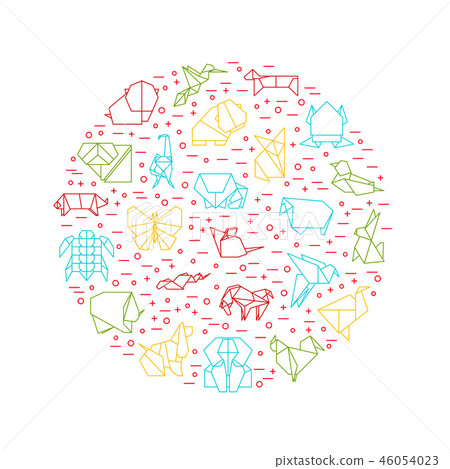 Origami Signs Thin Line Round Design Template.... - Stock Illustration ...