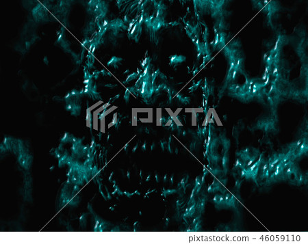 Angry demon face screams from darkness. - Stock Illustration [46059110 ...