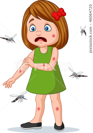 Cartoon little girl being bitten by mosquitos-插圖素材 [46064720] - PIXTA圖庫