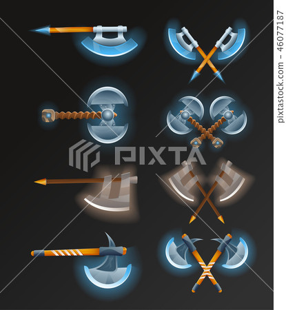 Game element set with crossed medieval hatchets - Stock Illustration ...