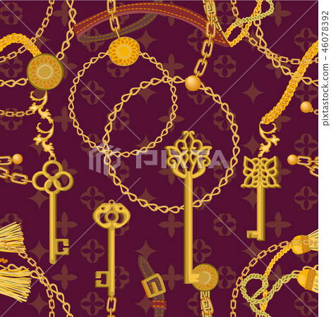 Baroque print with chains, straps and keys. - Stock Illustration ...