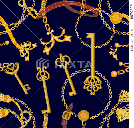 Baroque print with chains, straps and keys. - Stock Illustration ...