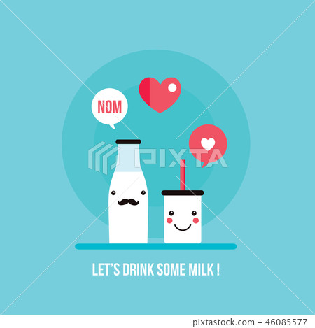 Cute Milk bottle and Glass cartoon background - Stock Illustration ...