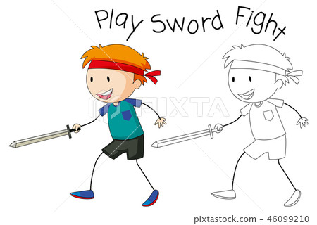 A doodle boy playing sword fight - Stock Illustration [46099210] - PIXTA