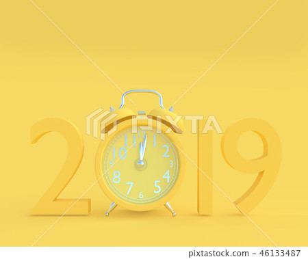 New year 2019 concept and Clock yellow color. - Stock Illustration ...
