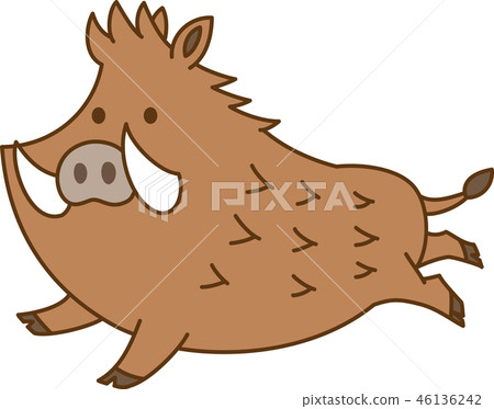 Cute boar running, white background, vector... - Stock Illustration ...