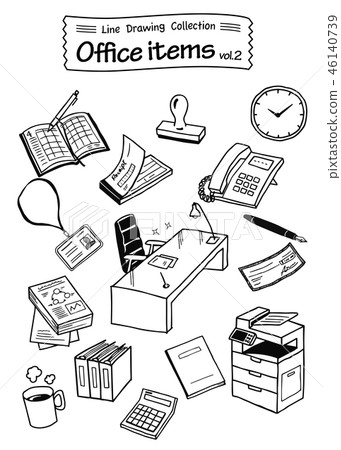 Office items 2 -Line Drawing Collection- - Stock Illustration [46140739 ...