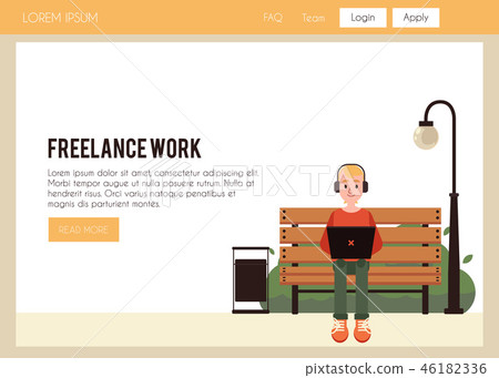 Vector freelance man work from street bench - Stock Illustration ...