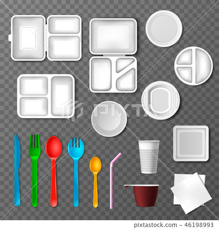 Plastic tableware vector picnic disposable... - Stock Illustration ...