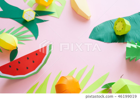 exotic fruits made of paper on pink background - Stock Illustration ...