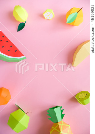 exotic fruits made of paper on pink background - Stock Illustration ...