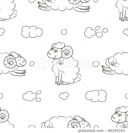 Fuzzy sheep flying in the clouds. - Stock Illustration [46209163] - PIXTA