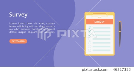 Survey form on clipboard with hands landing page - Stock Illustration ...