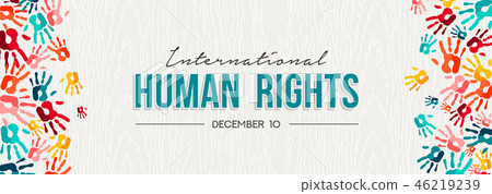 Human Rights card of colorful people hand prints - Stock Illustration ...