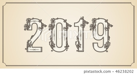 Number 2019 year patterned with floral shapes,... - Stock Illustration ...