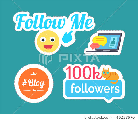 Follow Me Smile Emoticon and Follower Set Vector - Stock Illustration ...